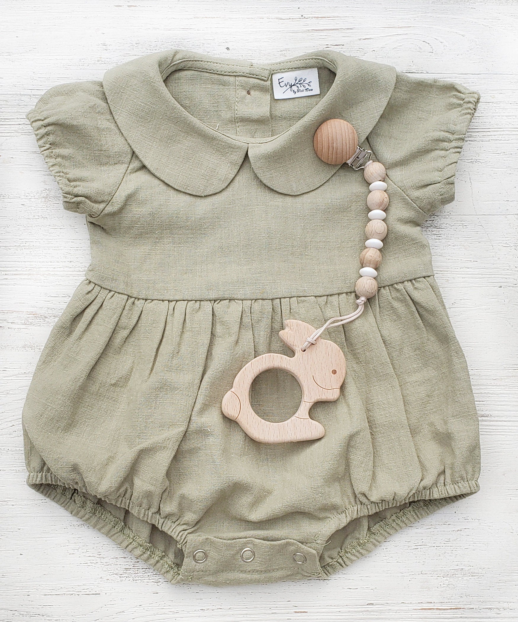 Baby Girl Romper LINEN Bubble Neutral Spring summer colors Short Sleev ...